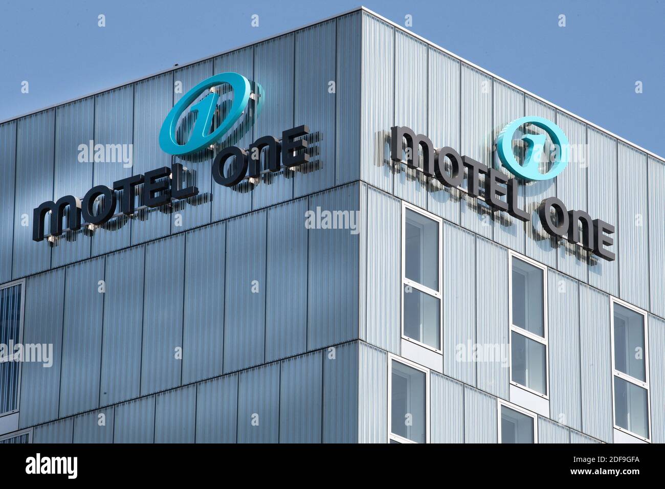 A shop sign of Motel One on April 27, 2020 in Paris, France.Photo by ...