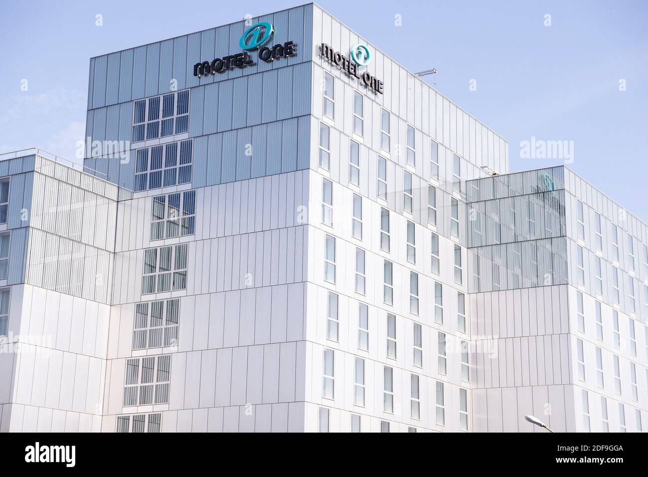 A shop sign of Motel One, on April 27, 2020 in Paris, France.Photo by ...