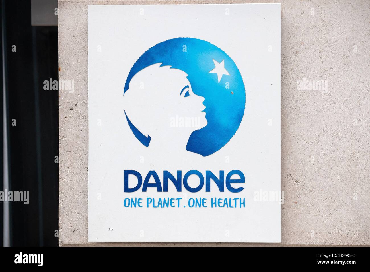 A shop sign of Danone on April 27, 2020 in Paris, France.Photo by David ...