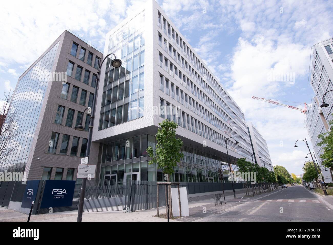 General view of PSA Groupe building, on April 27, 2020 in Rueil-Maison ...