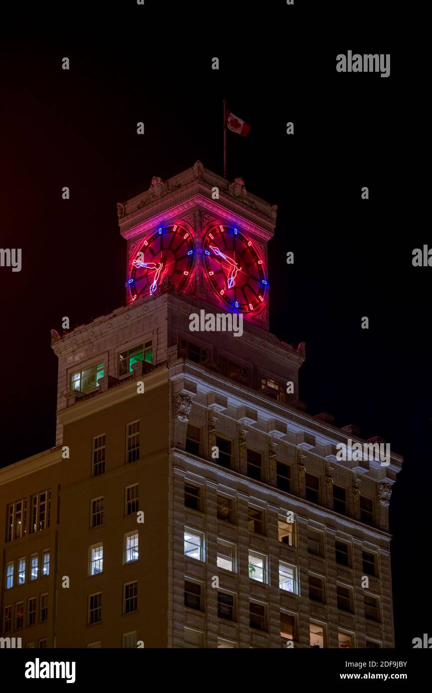 Vancouver block neon clock hi-res stock photography and images - Alamy