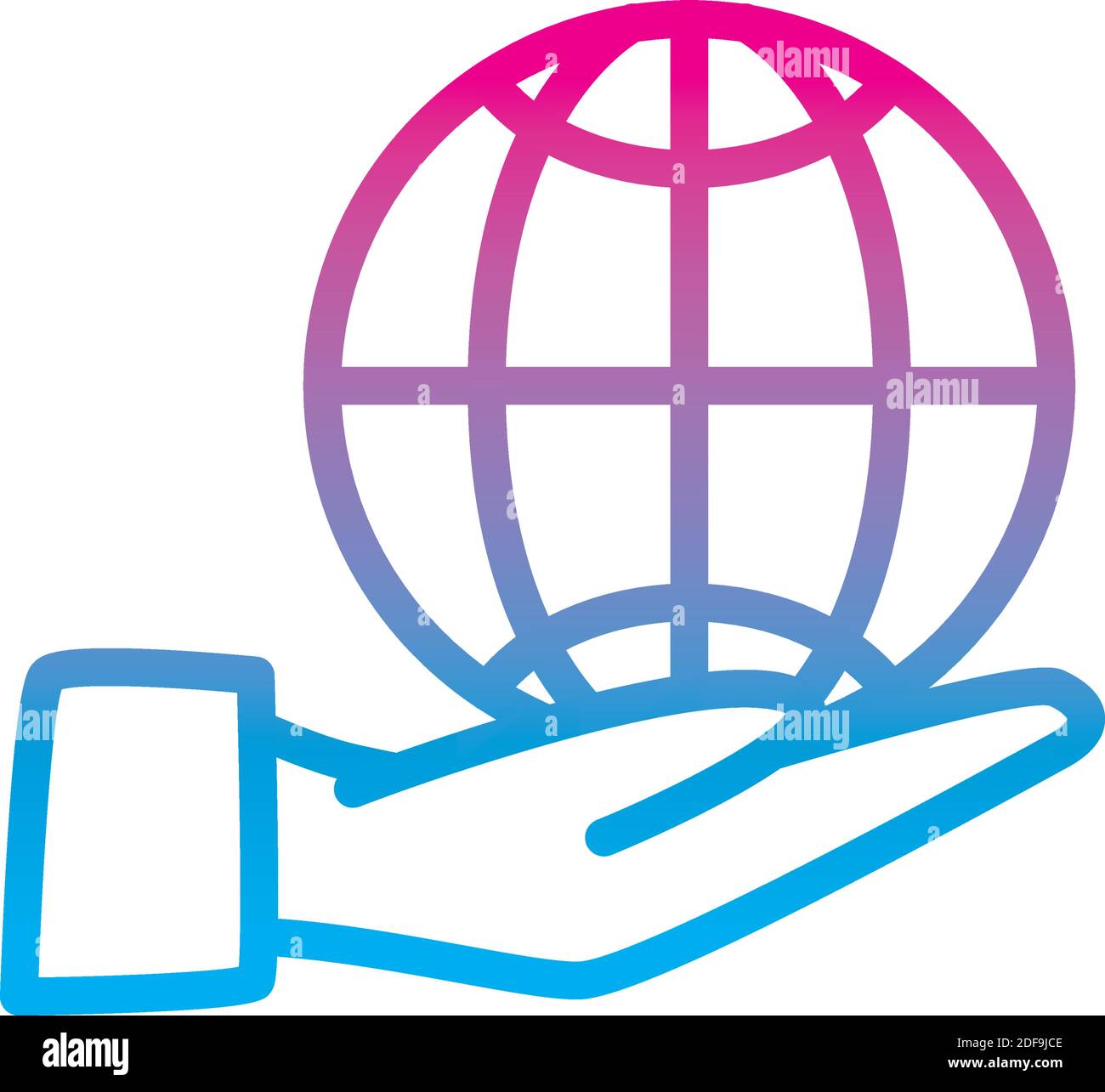 Global sphere on hand gradient style icon design, Communication internet and connectivity theme ...