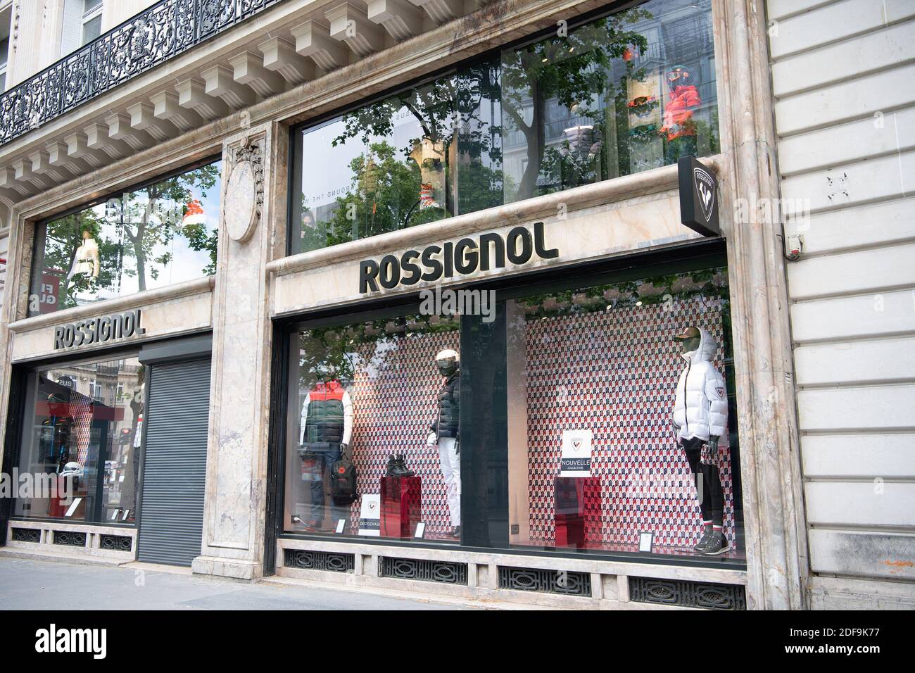 A shop sign of Rossignol store, on April 30, 2020 in Paris, France ...