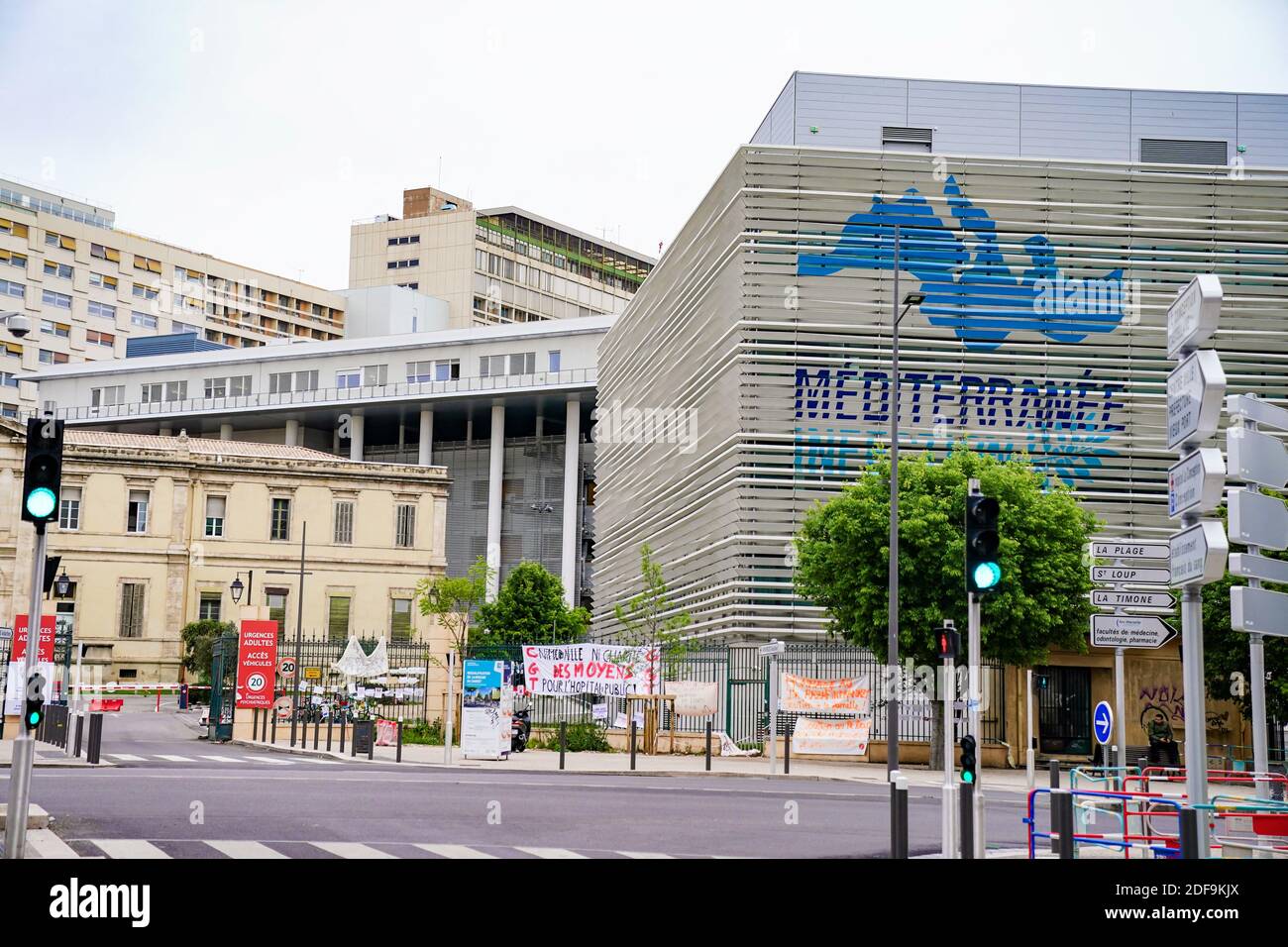 Banner in front of the Timone Hospital to celebrate May 1st, during the ...