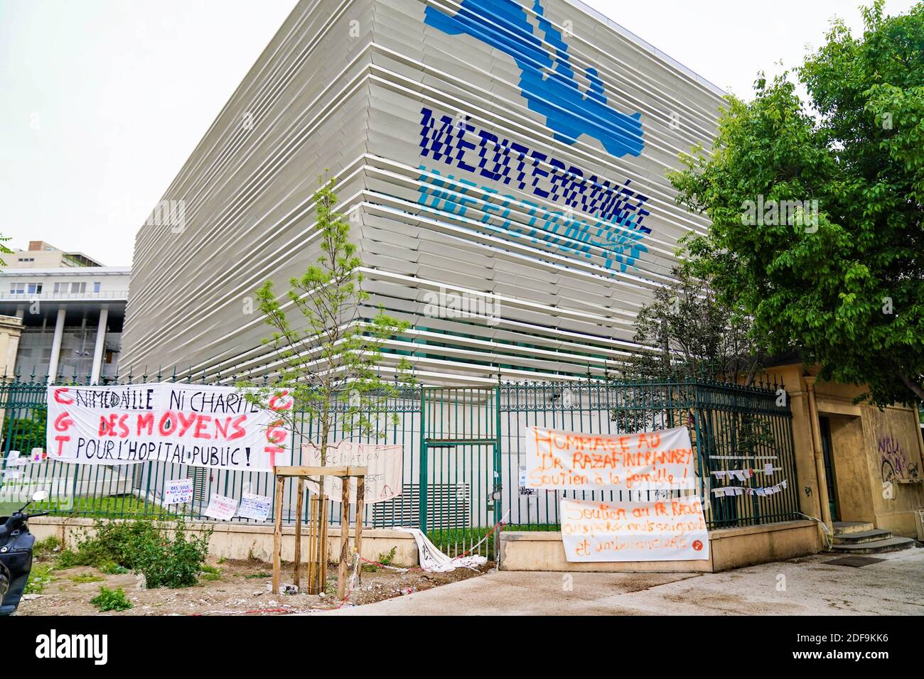 Banner in front of the Timone Hospital to celebrate May 1st, during the ...