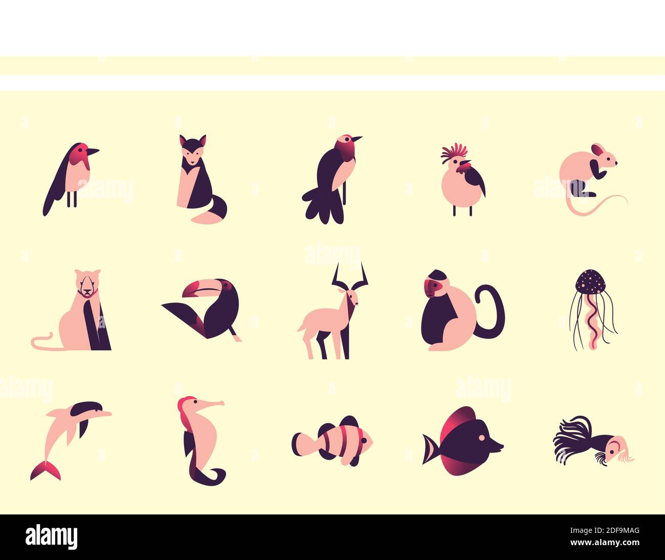 animals abstract style icon group design, zoo and life theme Vector ...