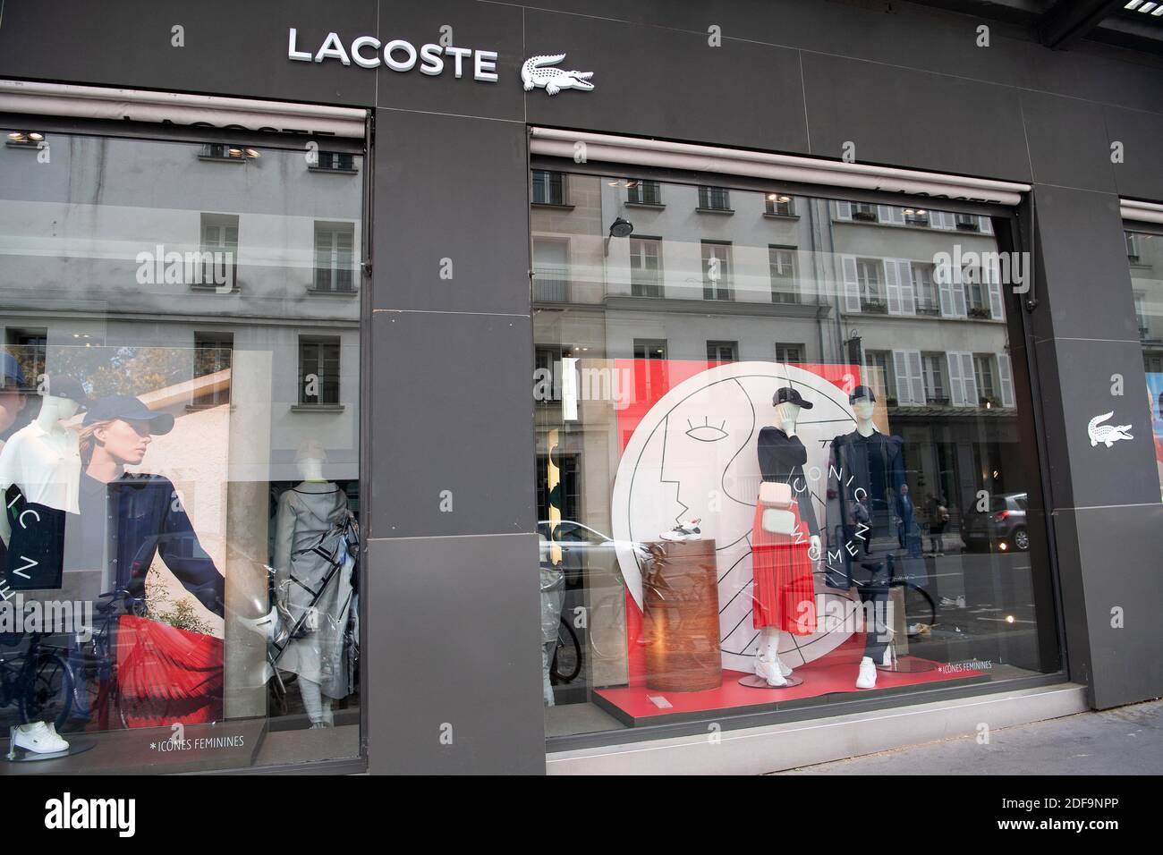 A general view of LACOSTE store, on May 04, 2020 in Paris, France.Photo ...