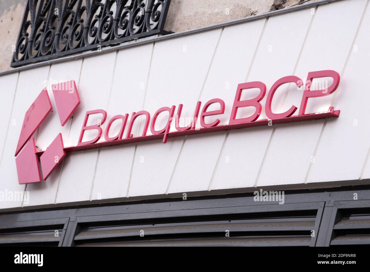 A shop sign of BCP bank, on May 04, 2020 in Paris, France.Photo by ...
