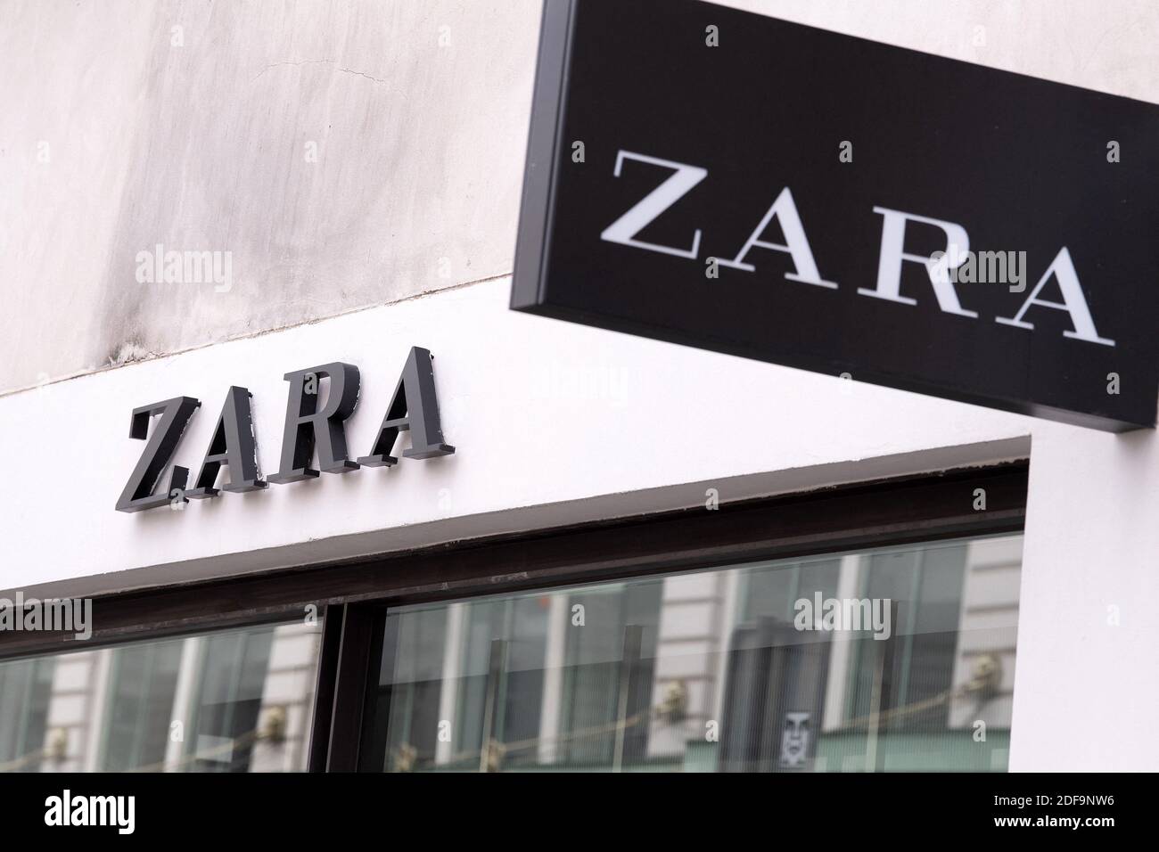 A shop sign of Zara, on May 04, 2020 in Paris, France.Photo by David ...
