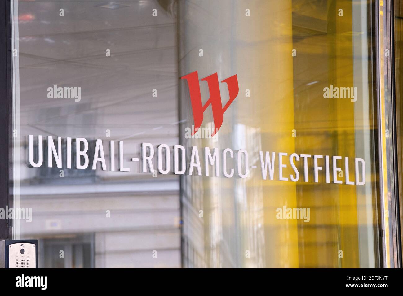 A shop sign of Unibail-Rodamco-Westfield, on May 04, 2020 in Paris ...