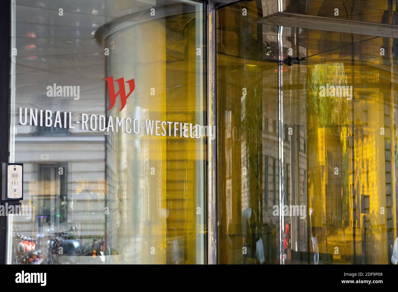 A shop sign of Unibail-Rodamco-Westfield, on May 04, 2020 in Paris ...