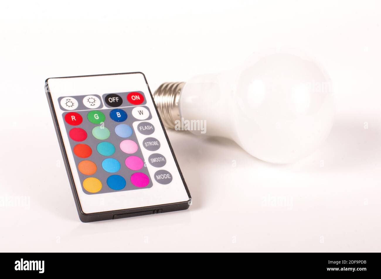 Remote control for light emitting diode LED theme light bulb isolated ...