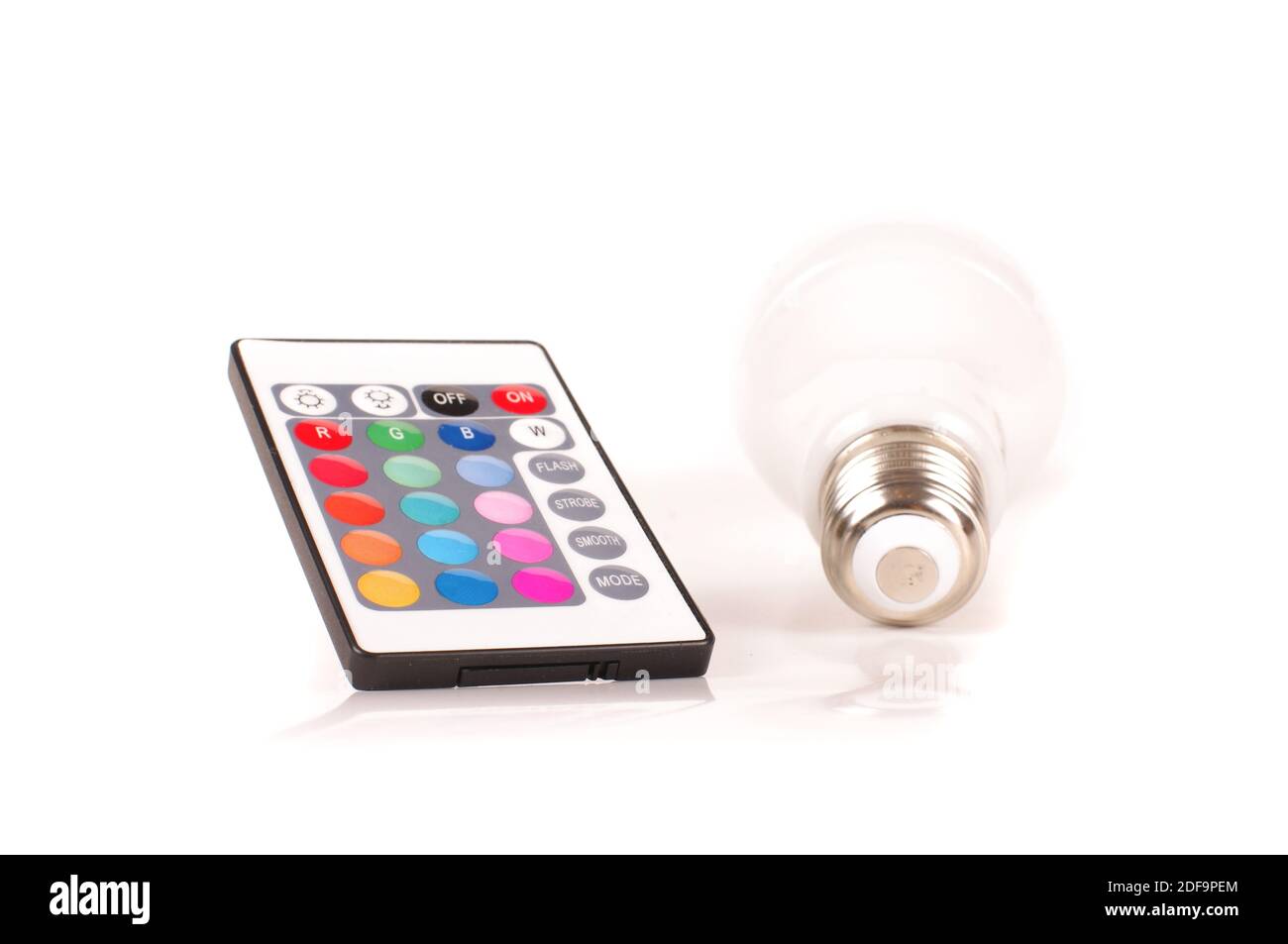 Remote control for light emitting diode LED theme light bulb isolated ...