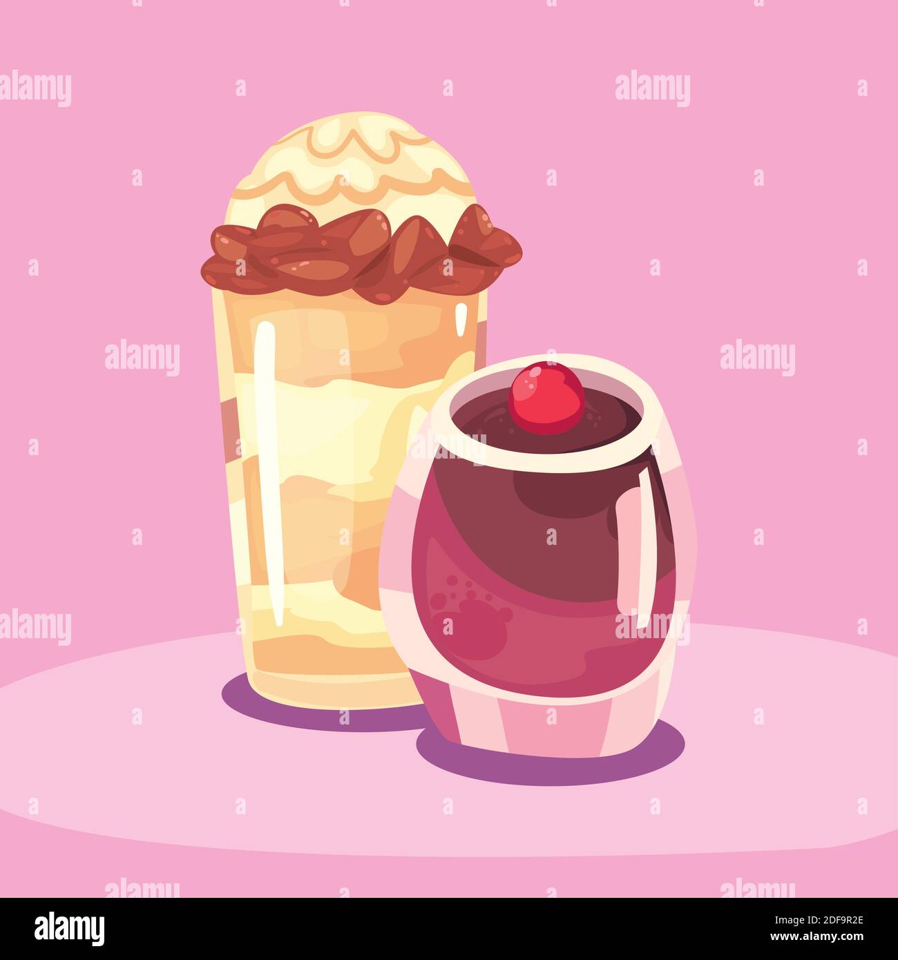 Sweet milkshake and pudding design, dessert delicious sugar snack and ...