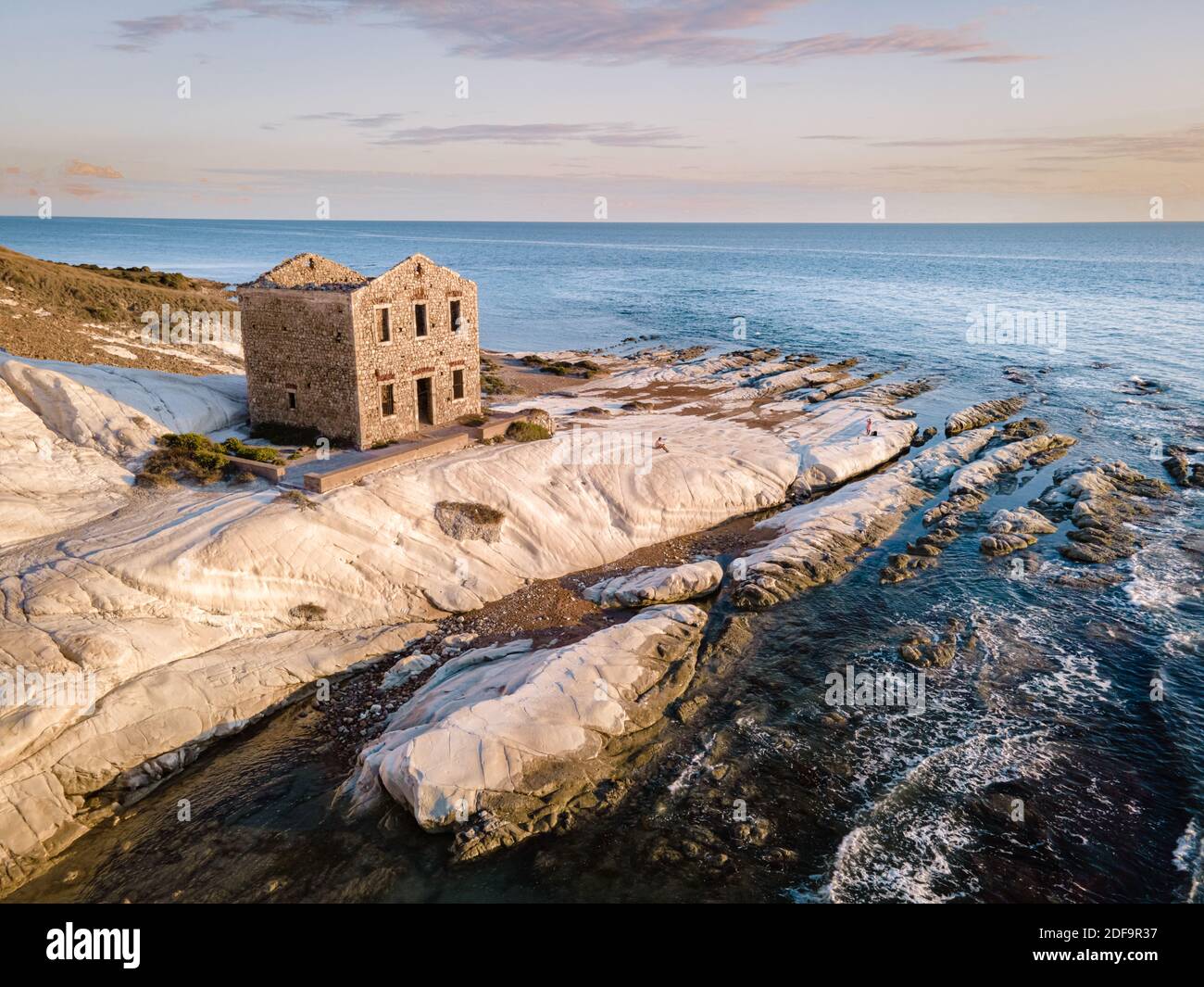 Punta Bianca, Agrigento in Sicily Italy White beach with old ruins of ...