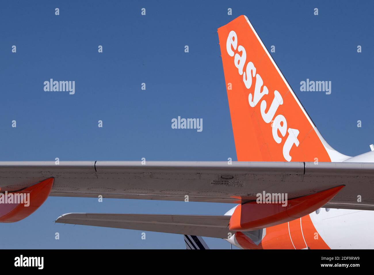 Aircrafts of EasyJet Airlines company are parked on the tarmac at Orly ...