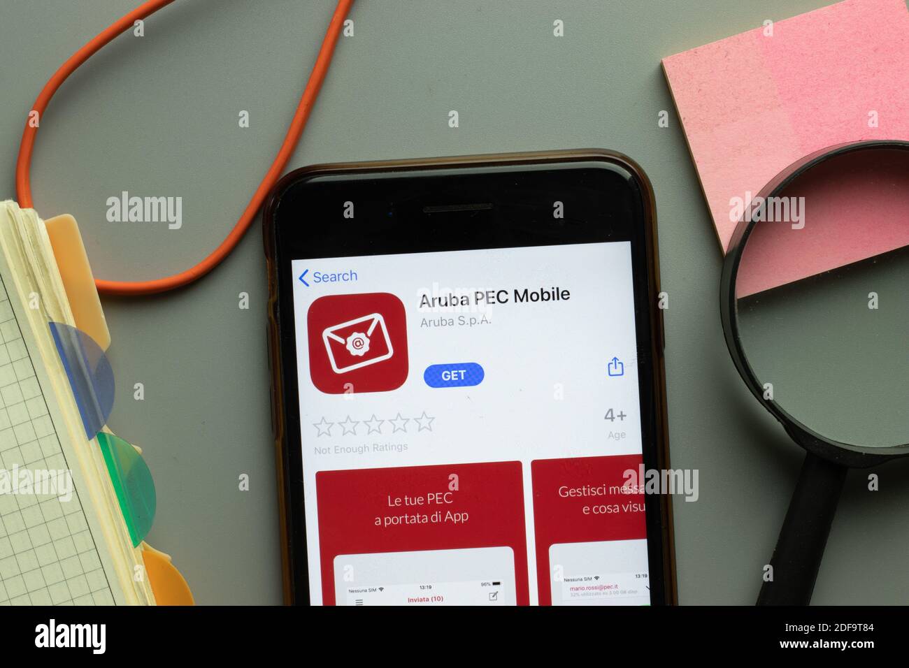 New York, USA - 1 December 2020: Aruba PEC mobile app icon on phone ...