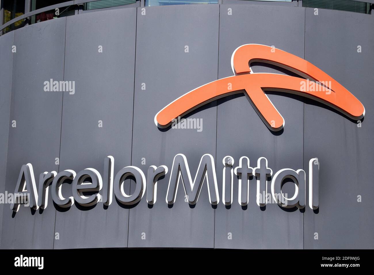 A logo of Arcelor Mittal building, on May 06, 2020 in Saint-Denis ...