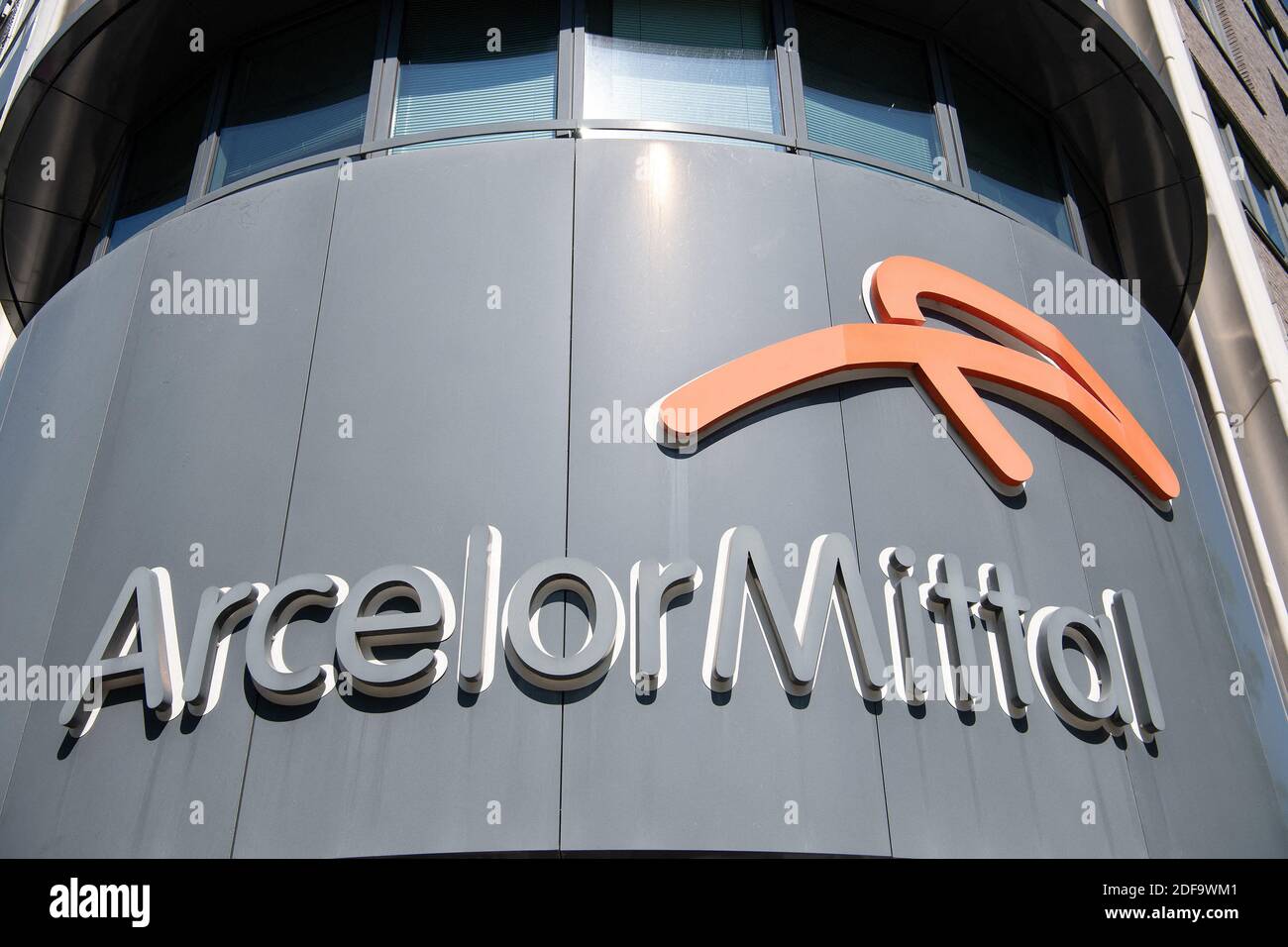 A logo of Arcelor Mittal building, on May 06, 2020 in Saint-Denis ...