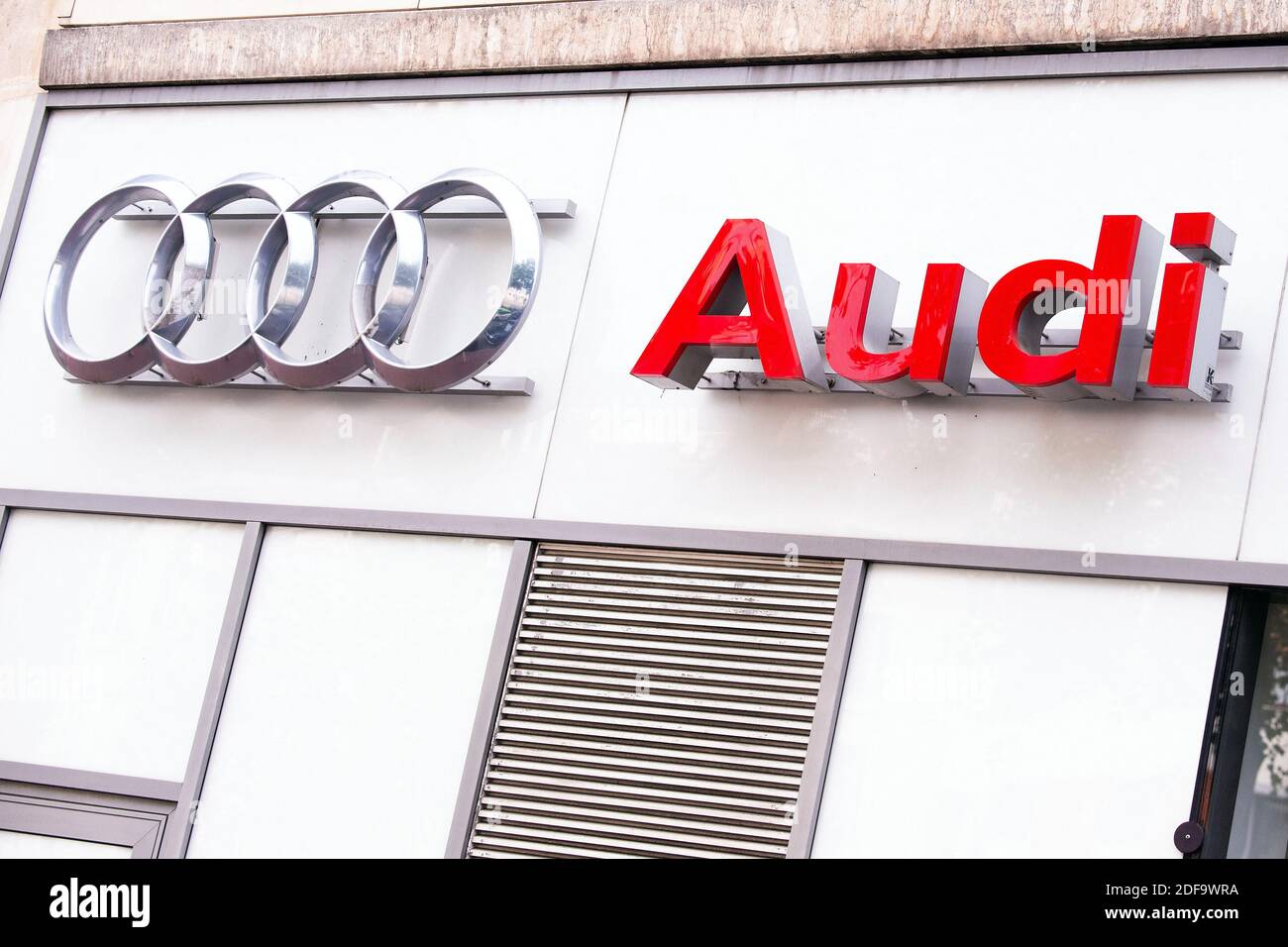 A logo of Audi, on May 07, 2020 in Paris France. Photo by David Niviere ...