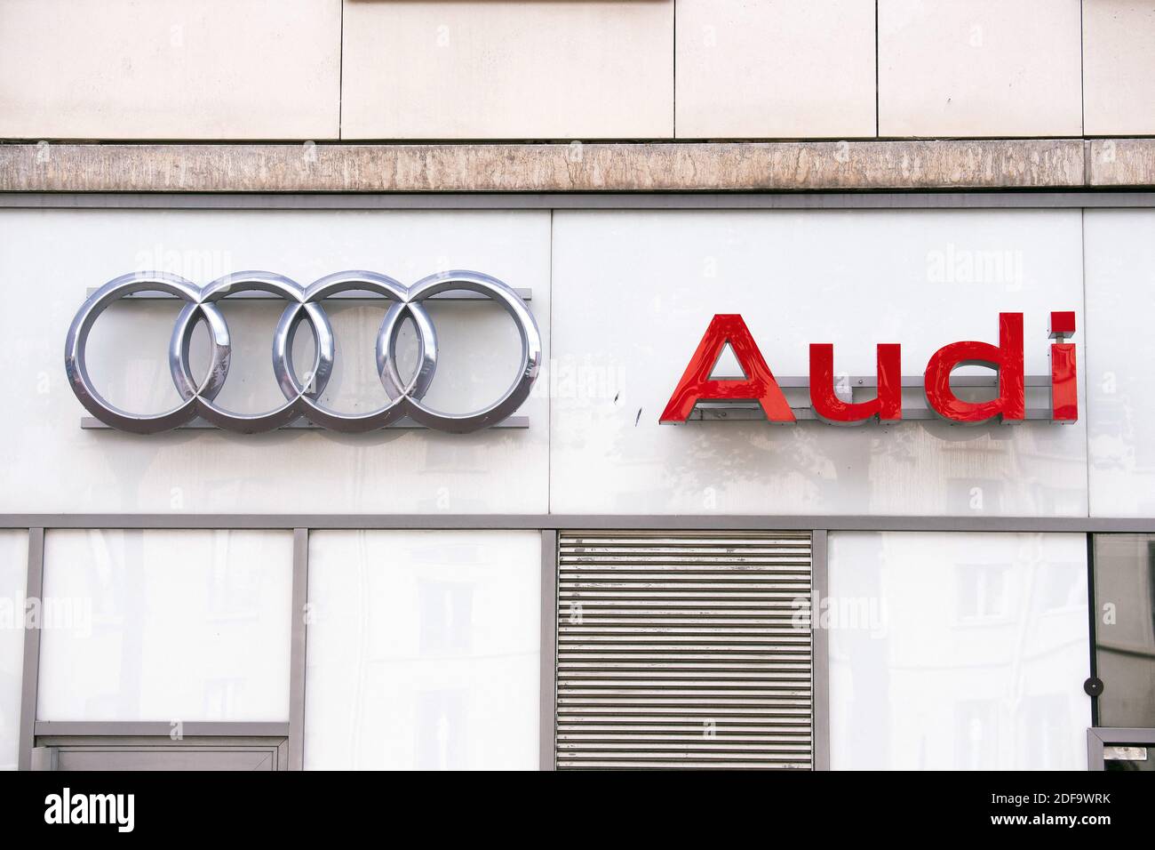 A logo of Audi, on May 07, 2020 in Paris France. Photo by David Niviere ...