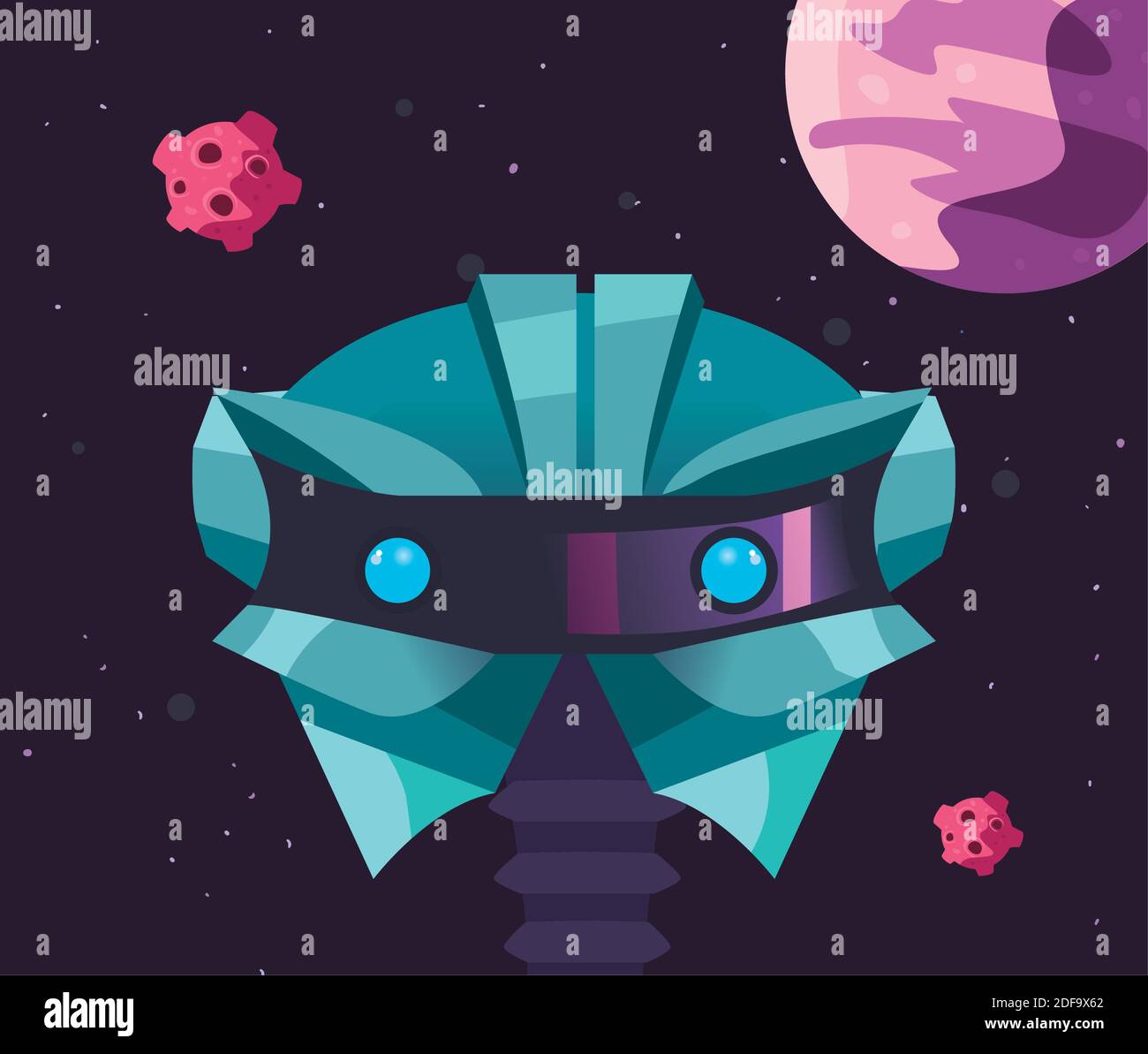 blue robot cartoon at space of robotic technology futuristic toy future ...