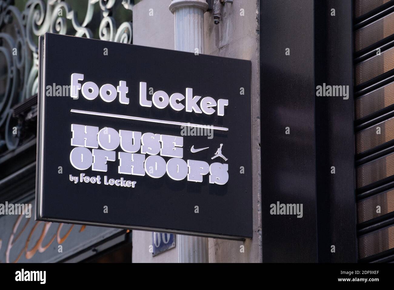 A shop sign of Foot Locker store, on May 09, 2020 in Paris, France ...