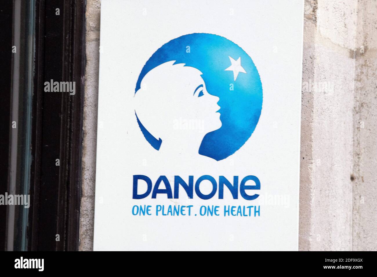 A logo of Danone, on May 09, 2020 in Paris, France. Photo by David ...