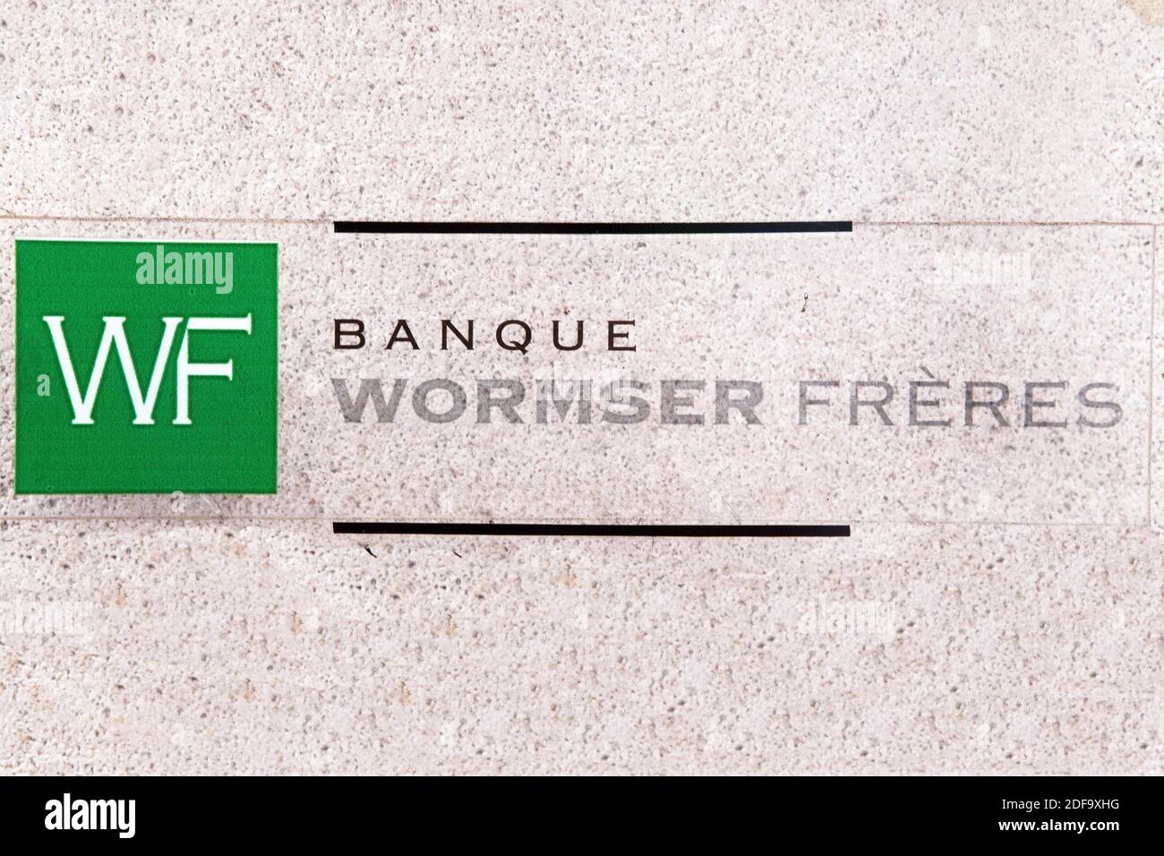 A logo of Wormser Freres bank (WF), on May 09, 2020 in Paris, France ...