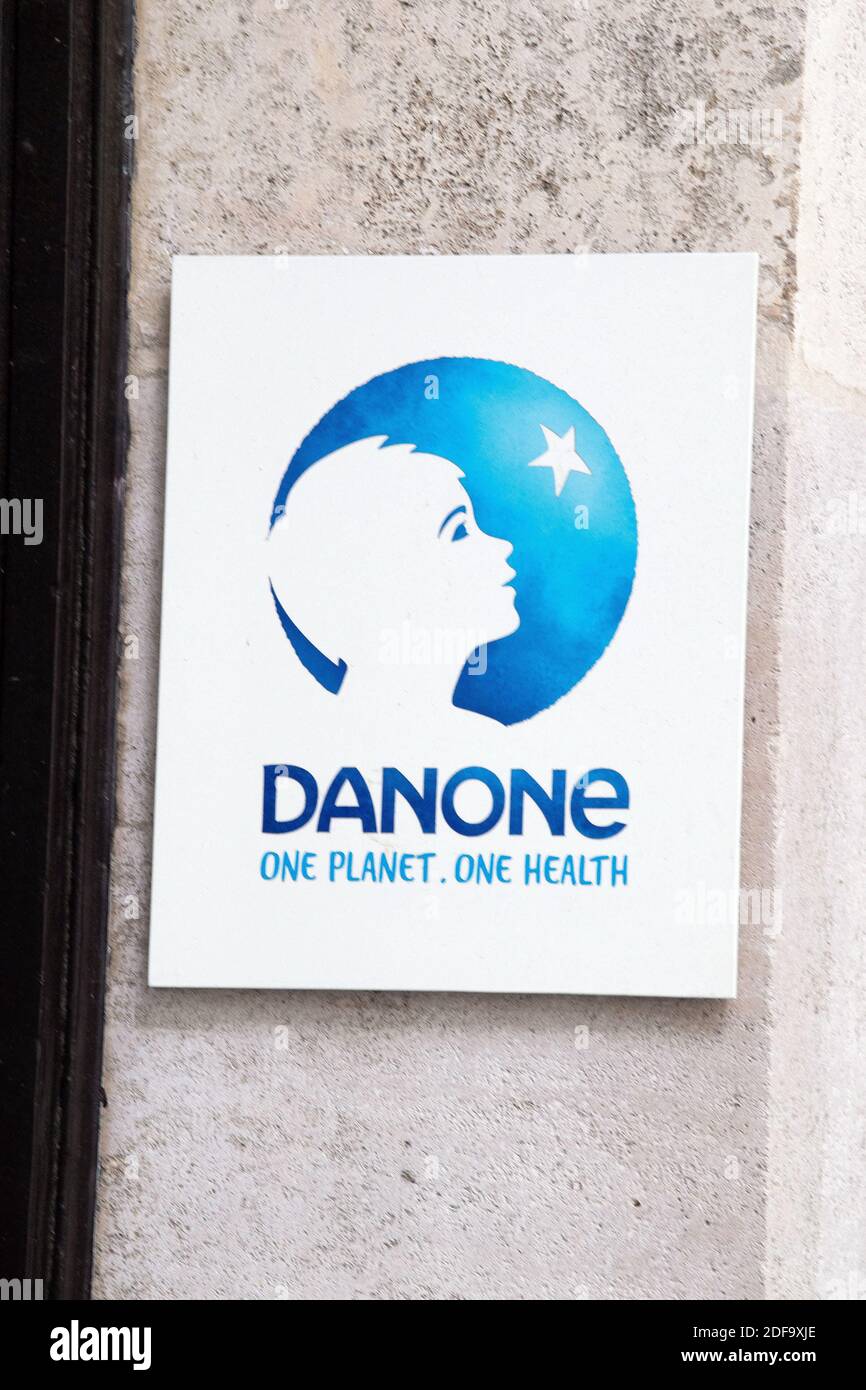 A logo of Danone, on May 09, 2020 in Paris, France. Photo by David ...