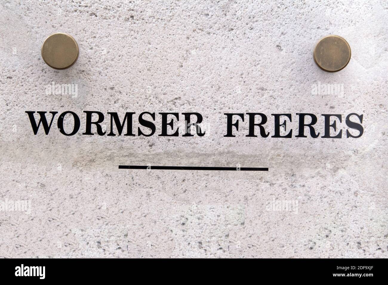 A logo of Wormser Freres bank (WF), on May 09, 2020 in Paris, France ...