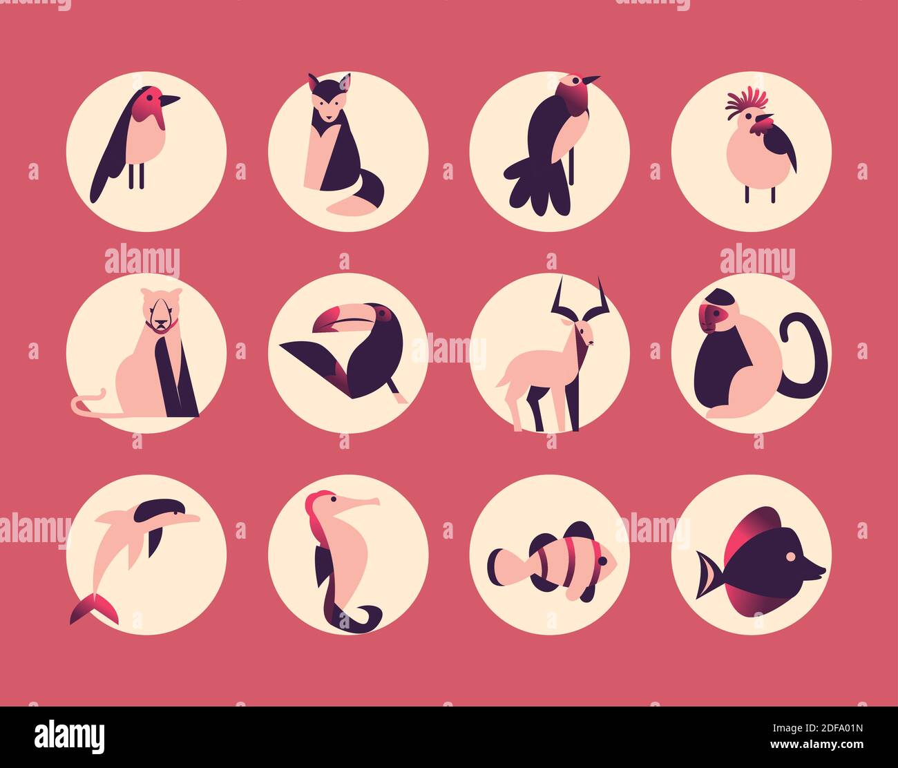 animals abstract style symbol set design, zoo and life theme Vector ...