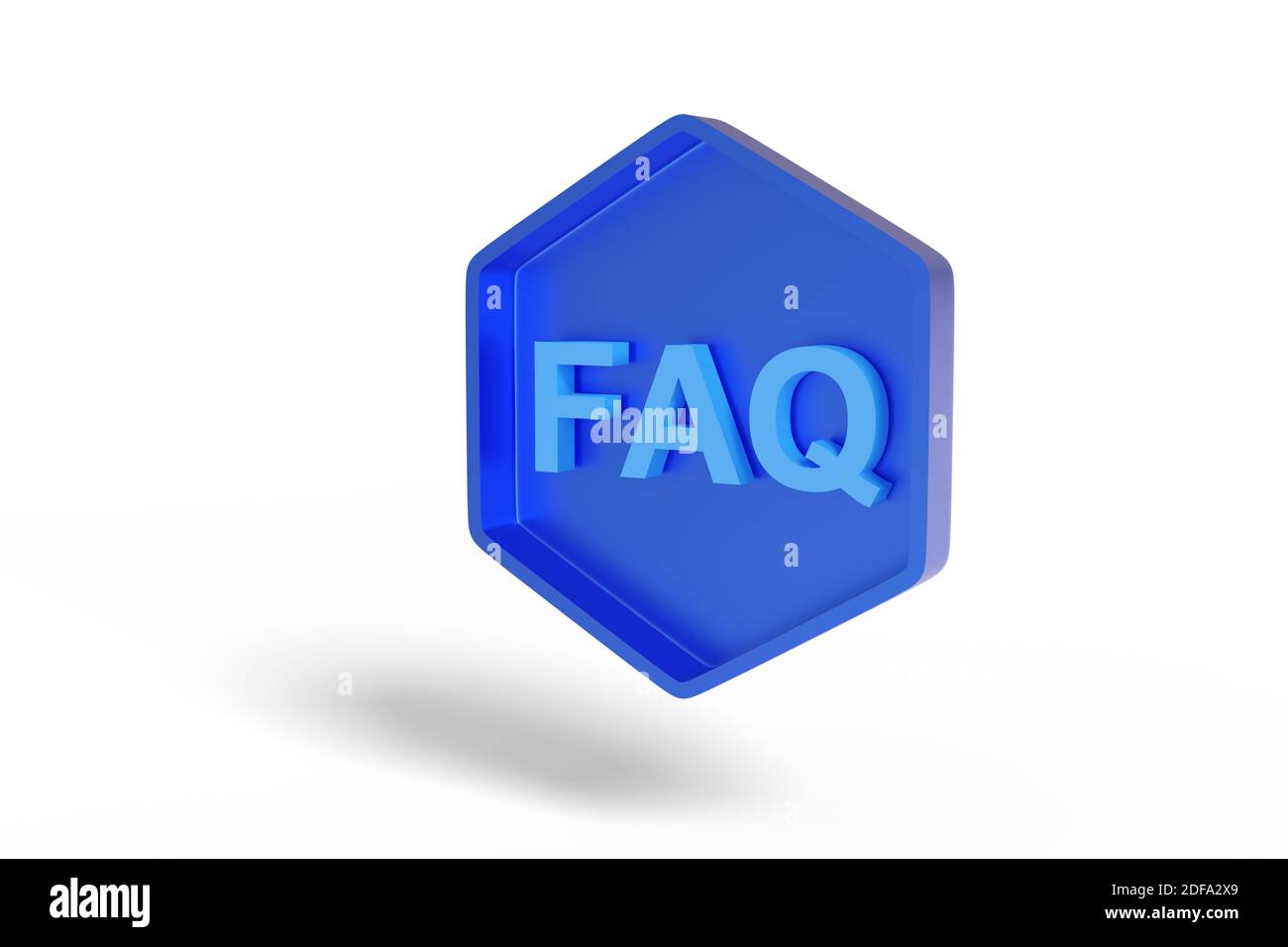 Blue hexagonal sign with the text FAQ. 3d illustration Stock Photo - Alamy