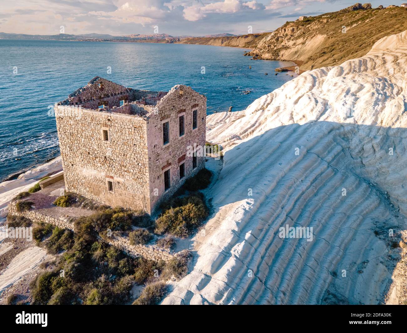 Punta Bianca, Agrigento in Sicily Italy White beach with old ruins of ...