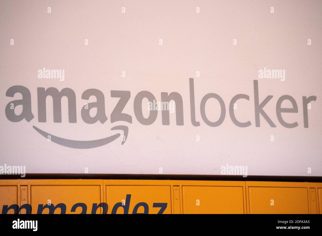 A Shop Sign of Amazon locker, on May 14, 2020 in Paris, France. Photo ...