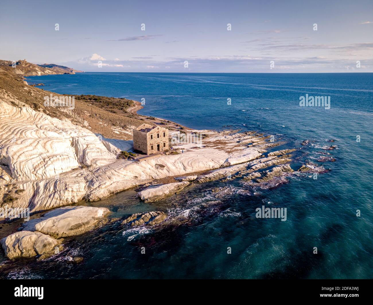 Punta Bianca, Agrigento in Sicily Italy White beach with old ruins of ...