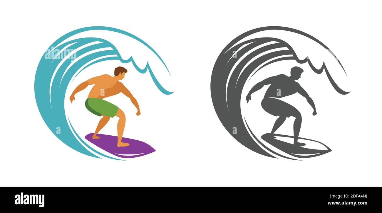 Surfing symbol. Surfer and wave emblem vector illustration Stock Vector ...