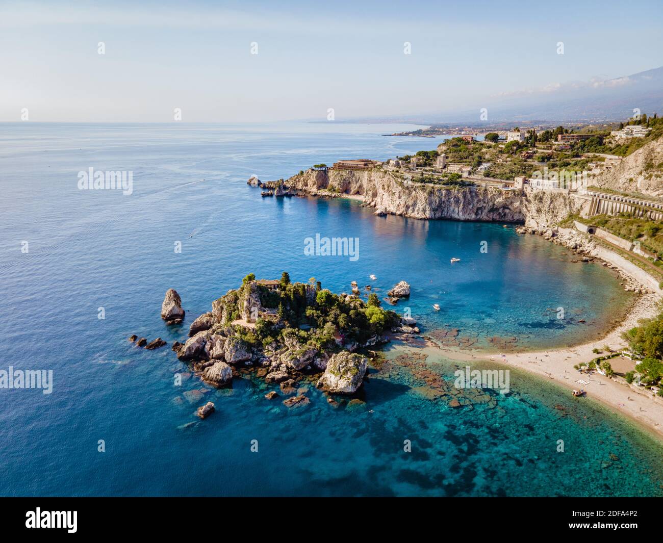 Isola Bella at Taormina, Sicily, Aerial view of the island and Isola ...