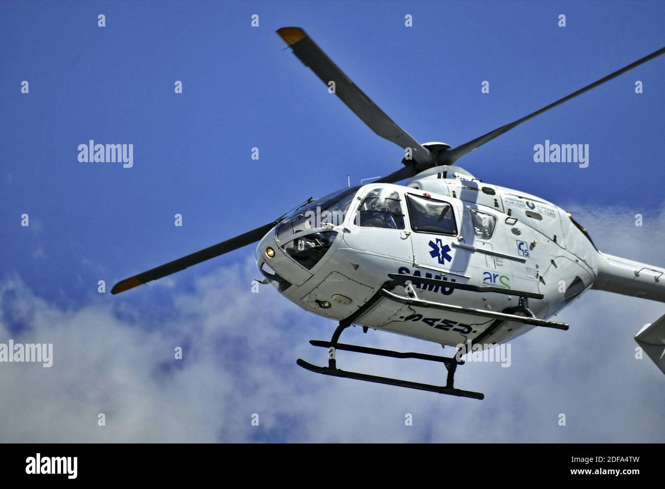 A SAMU helicopter evacuated patient infected by Covid 19, from Pitie ...
