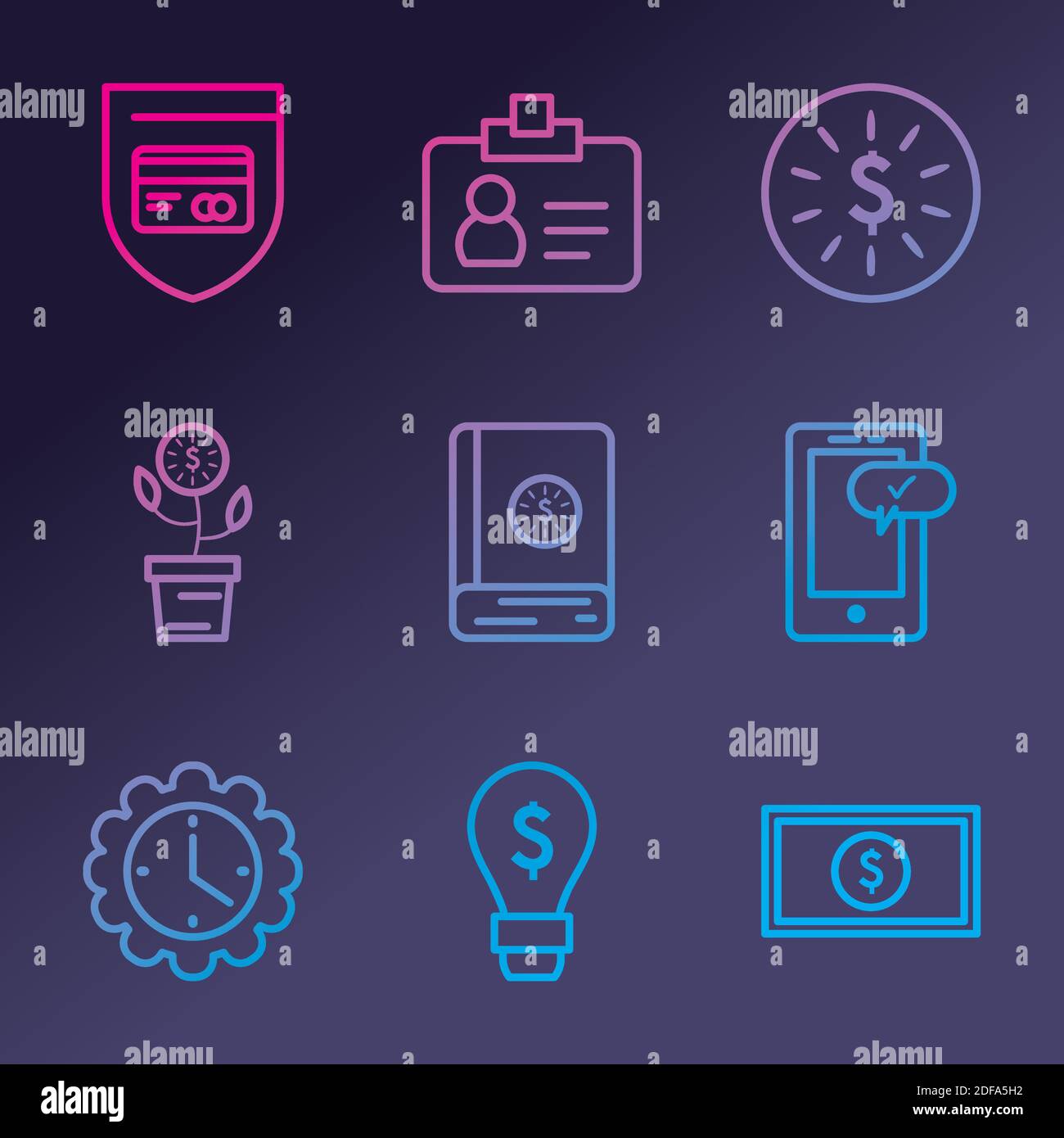 Business gradient style icon set design, Management financial and money theme Vector ...