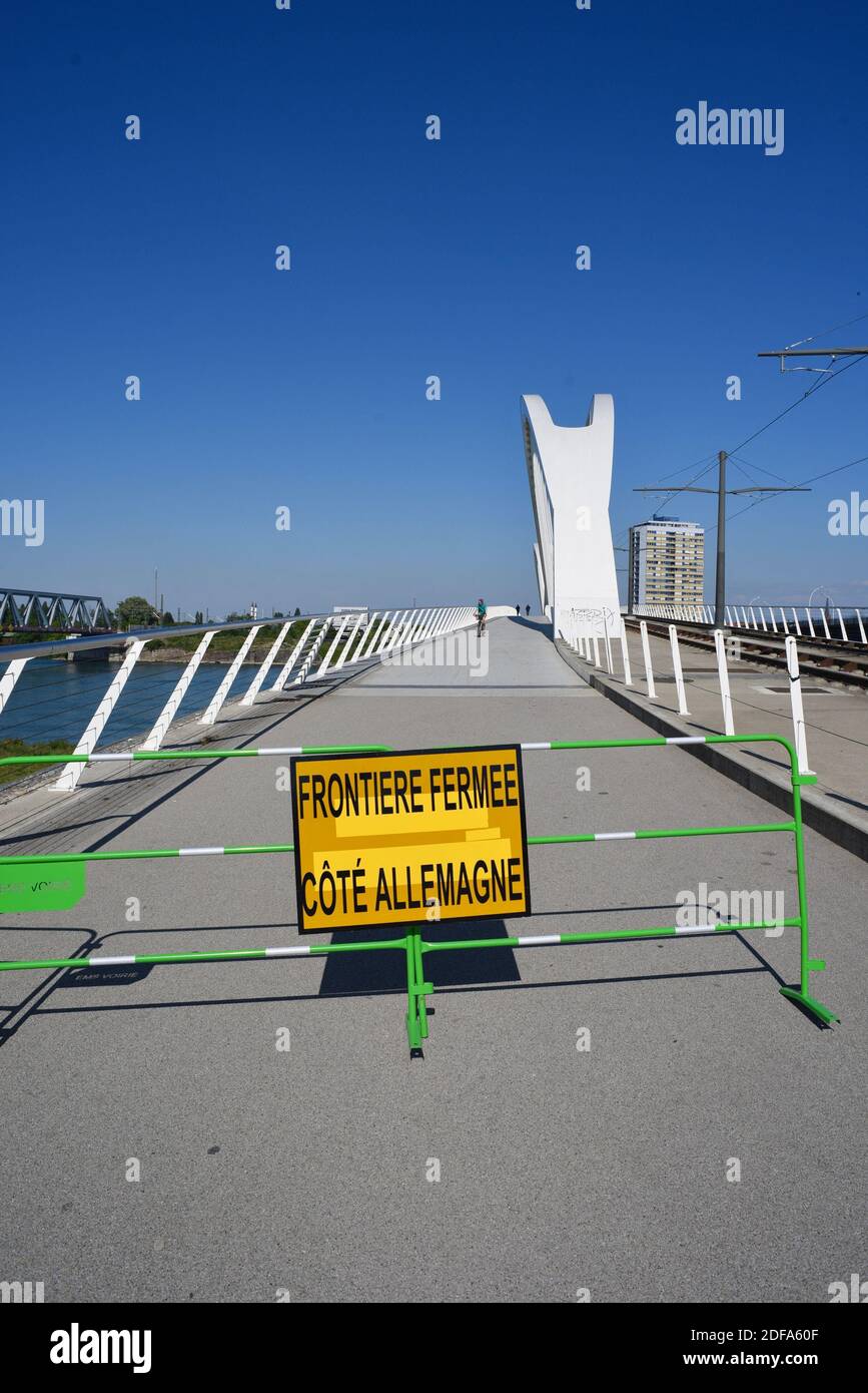A view from the French side,of the bridge crossing the French-German ...