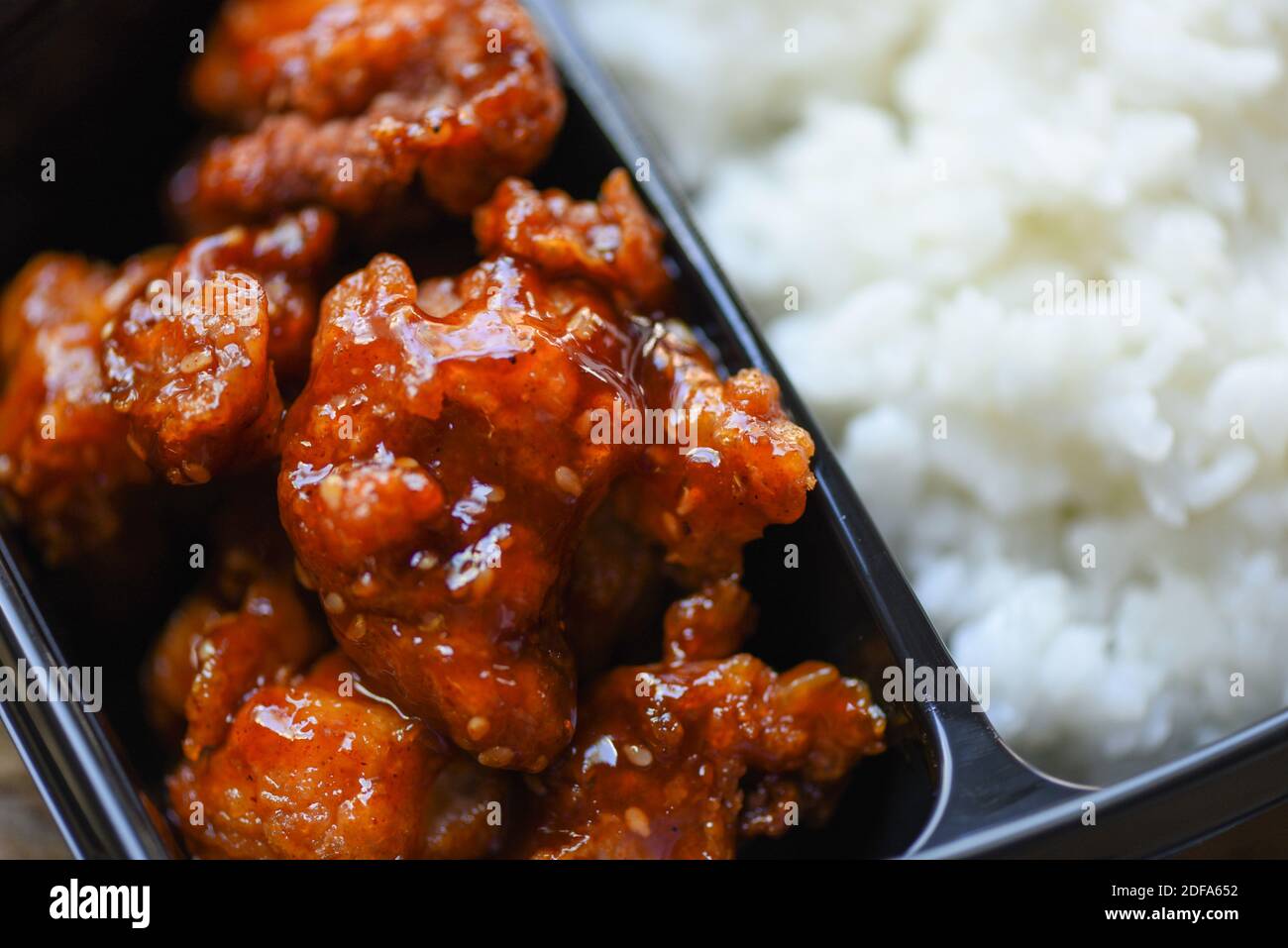 Food in plastic box food delivery concept, Teriyaki chicken in plastic ...