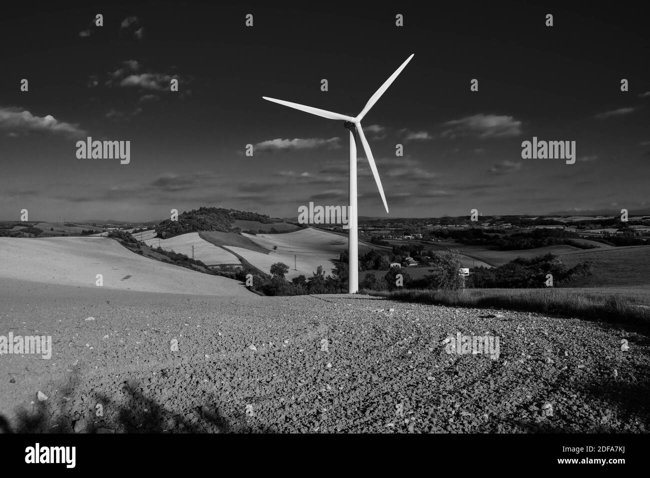 Fields with wind farms Black and White Stock Photos & Images - Alamy