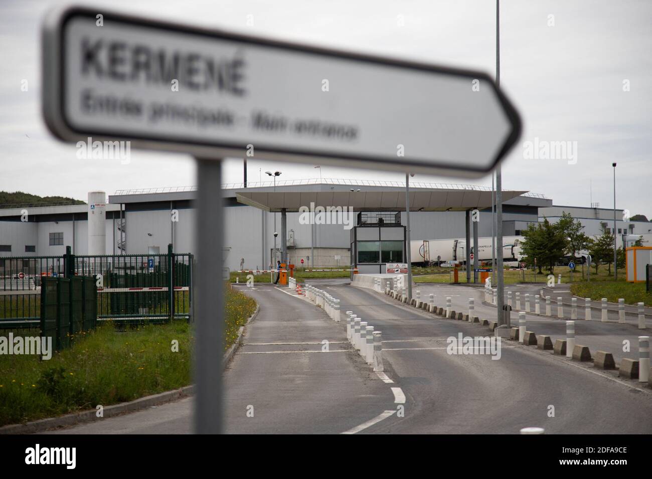 Main entrance of the Kermené slaughterhouse where 109 employees have ...
