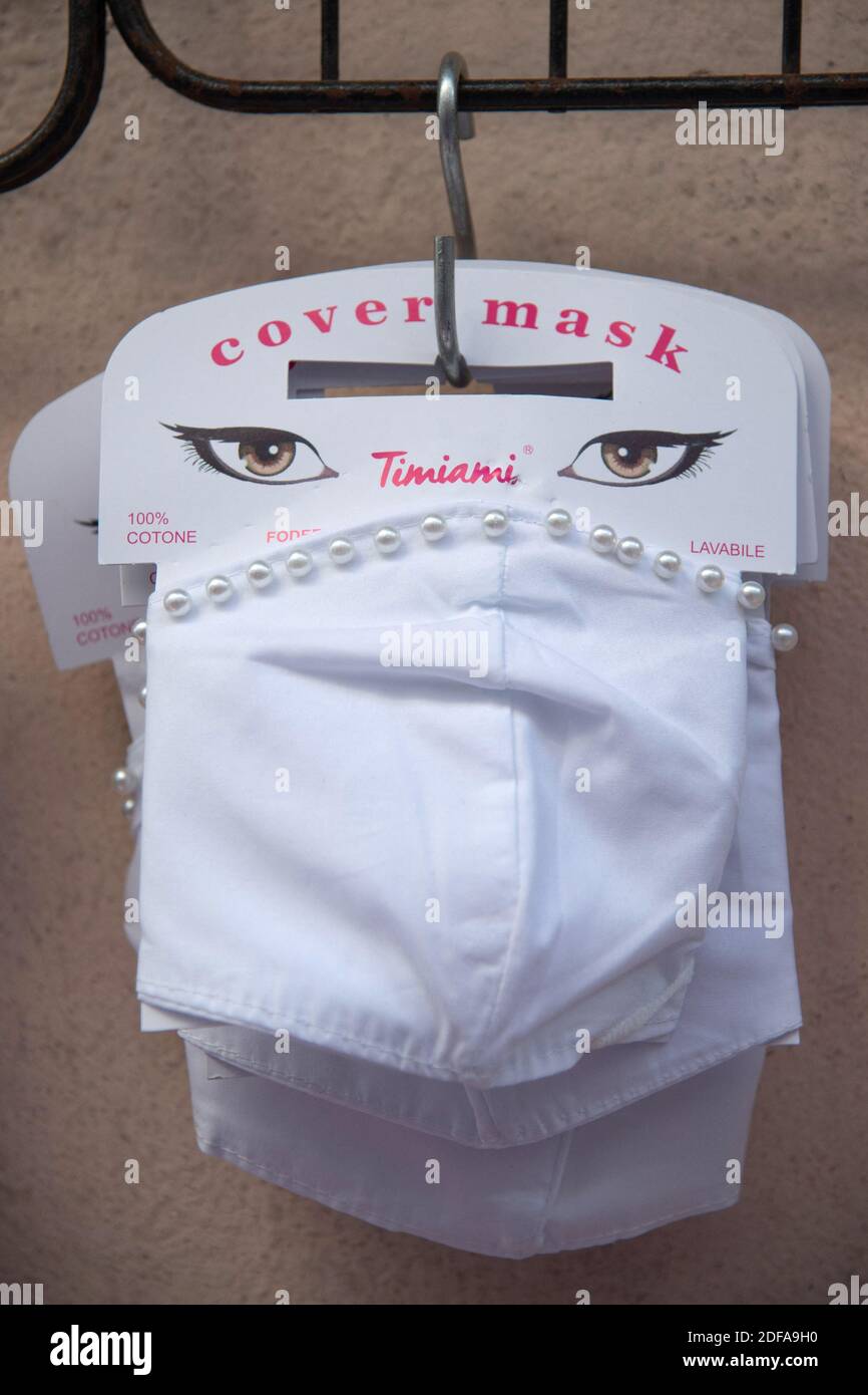 A protective face mask is seen in Cannes, France, on May 22, 2020 ...