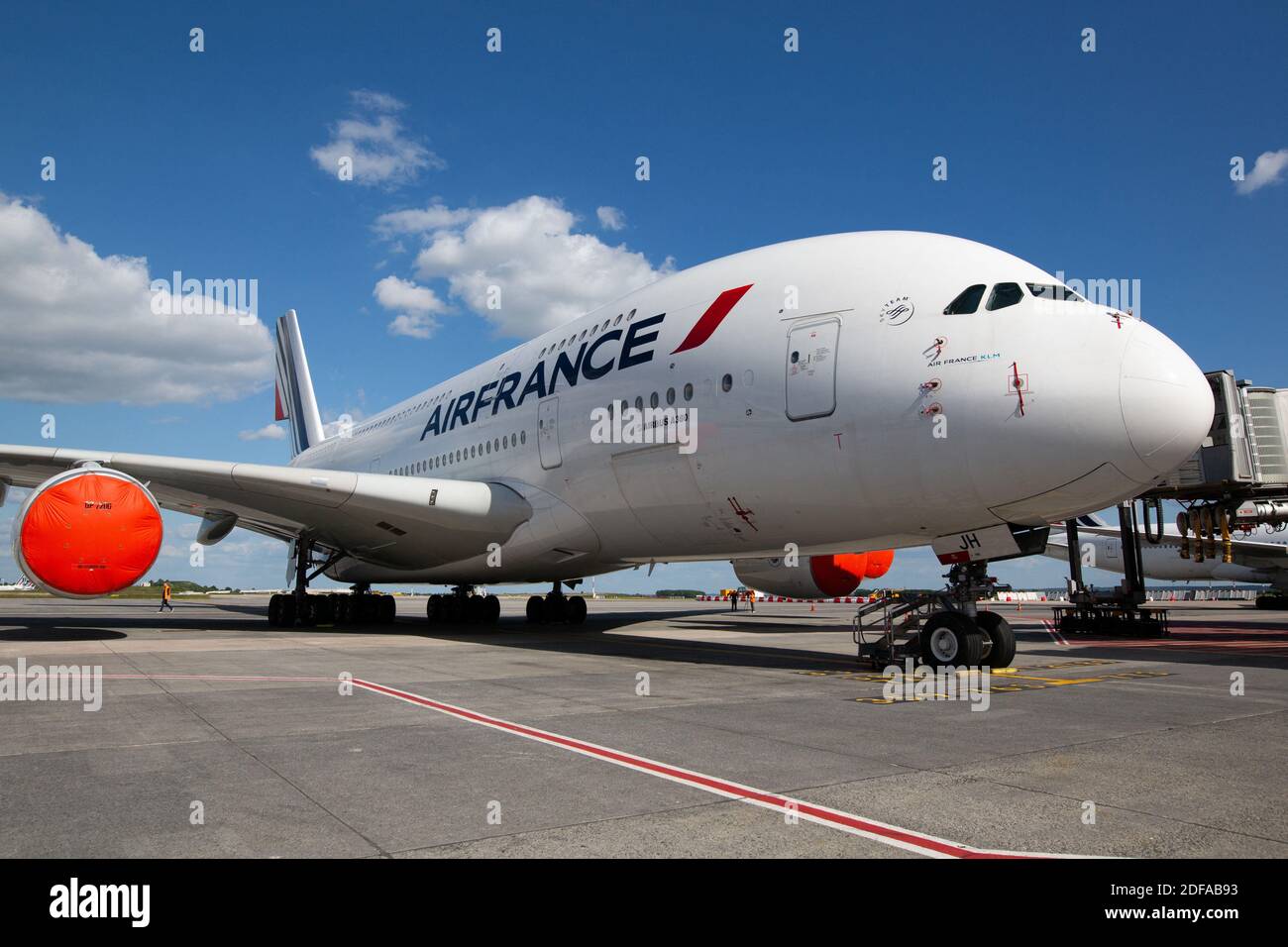 An Air France A380 plane sits on the tarmac at the Paris-Charles de ...
