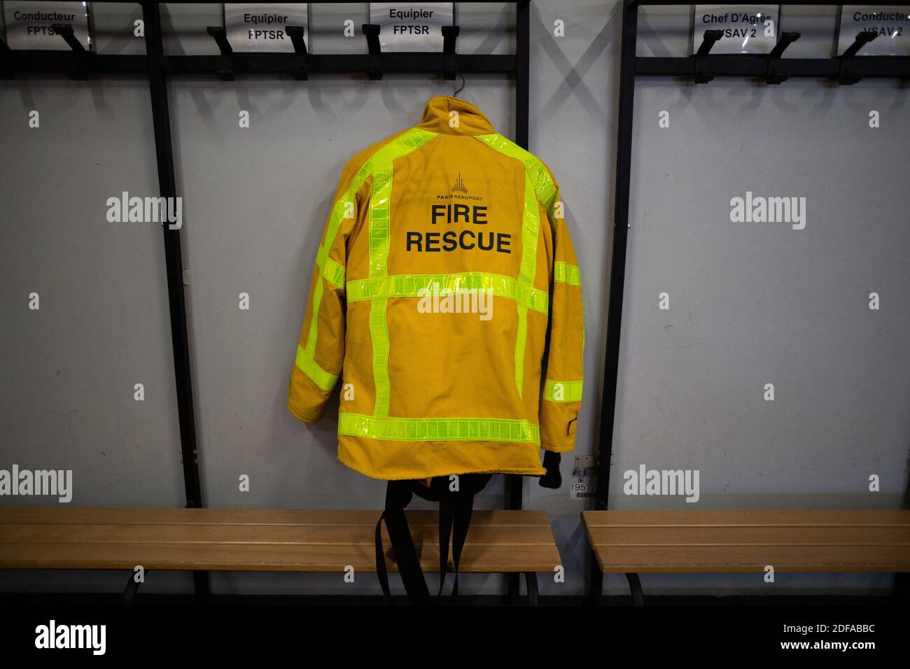 Firefighter jacket at the fire station of Paris-Charles de Gaulle ...