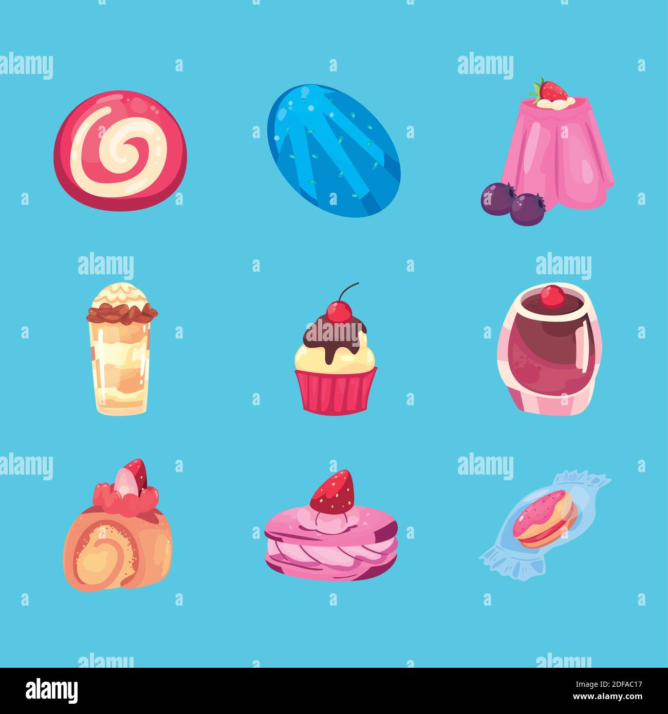 Sweet food icon set design, dessert delicious sugar snack and tasty ...