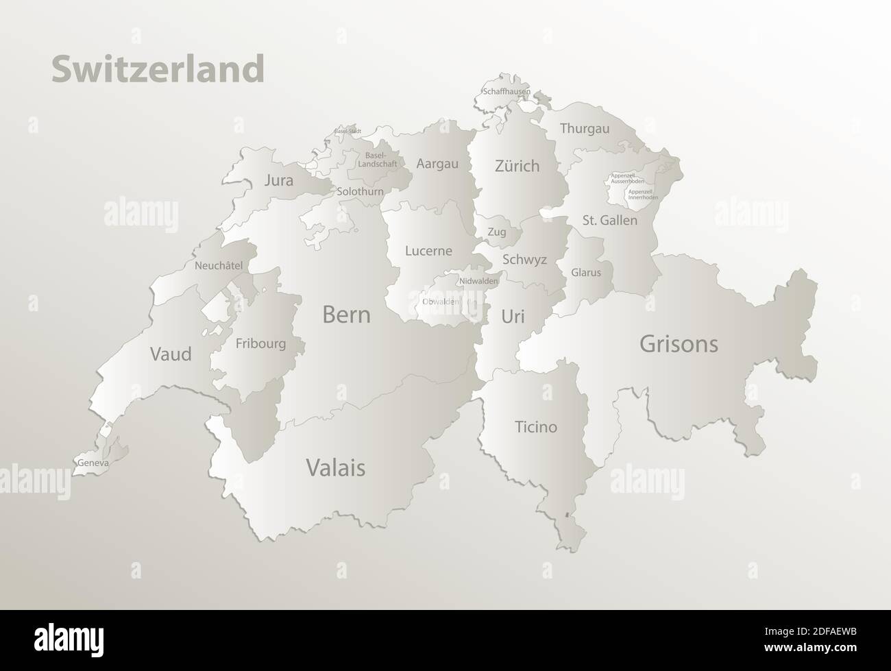 Switzerland map administrative division separates regions and names ...