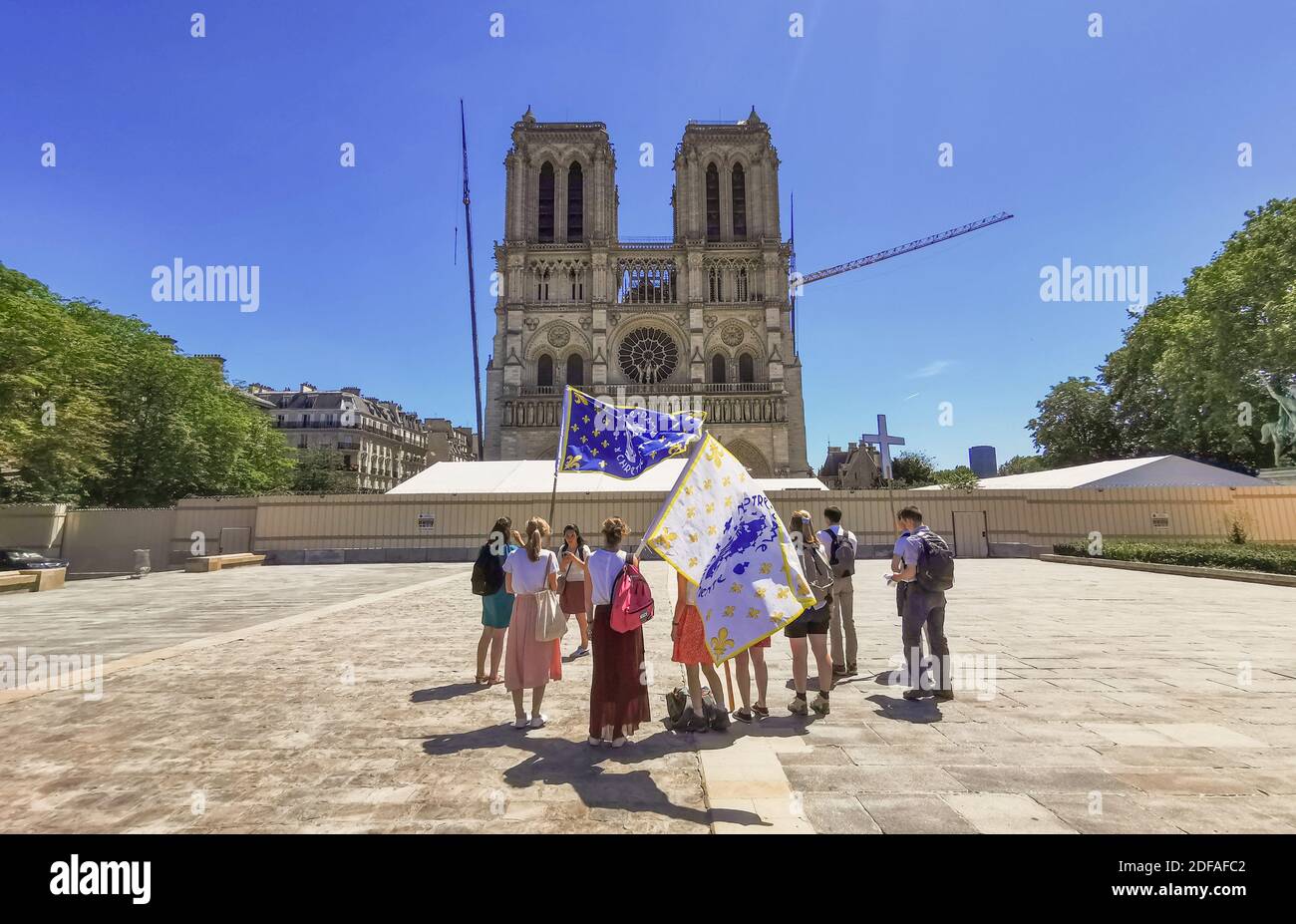 Christian faithfuls praying in front of Cathedrale Notre-Dame to ...